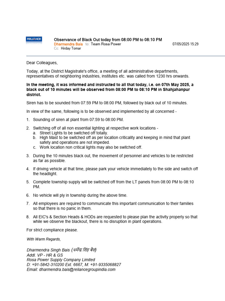 Shahjahanpur Blackout Notice: May 7, 2025 | PDF