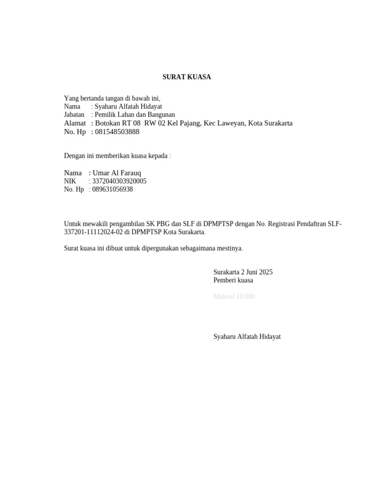 Format Surat Kuasa PBG | PDF