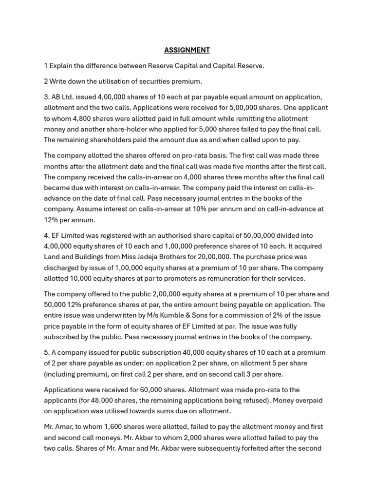 Corporate Accounting Assignment | PDF | Equity (Finance) | Preferred Stock