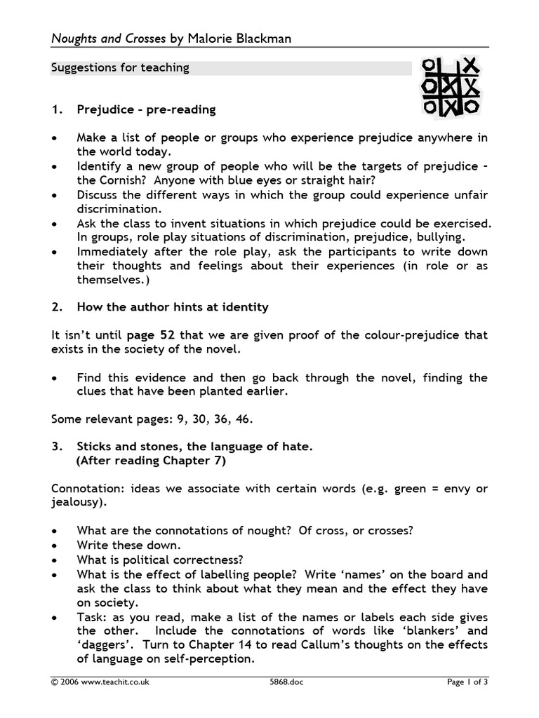 Pre Reading Noughts and Crosses | PDF | Prejudices