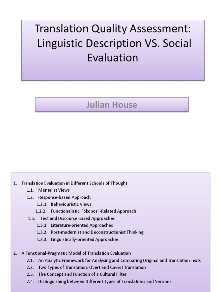 House's Model for Translation Quality | PDF | Social Science