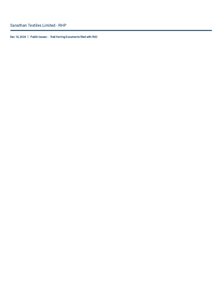 Sanathan Textiles Limited - RHP: Dec 16, 2024 Public Issues: Red Herring Documents Filed With ...