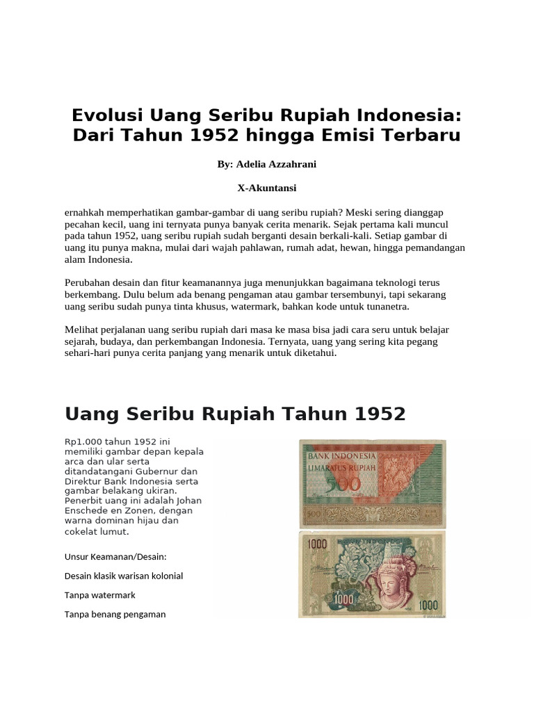 Evolusi Uang Seribu Rupiah Indonesia | PDF