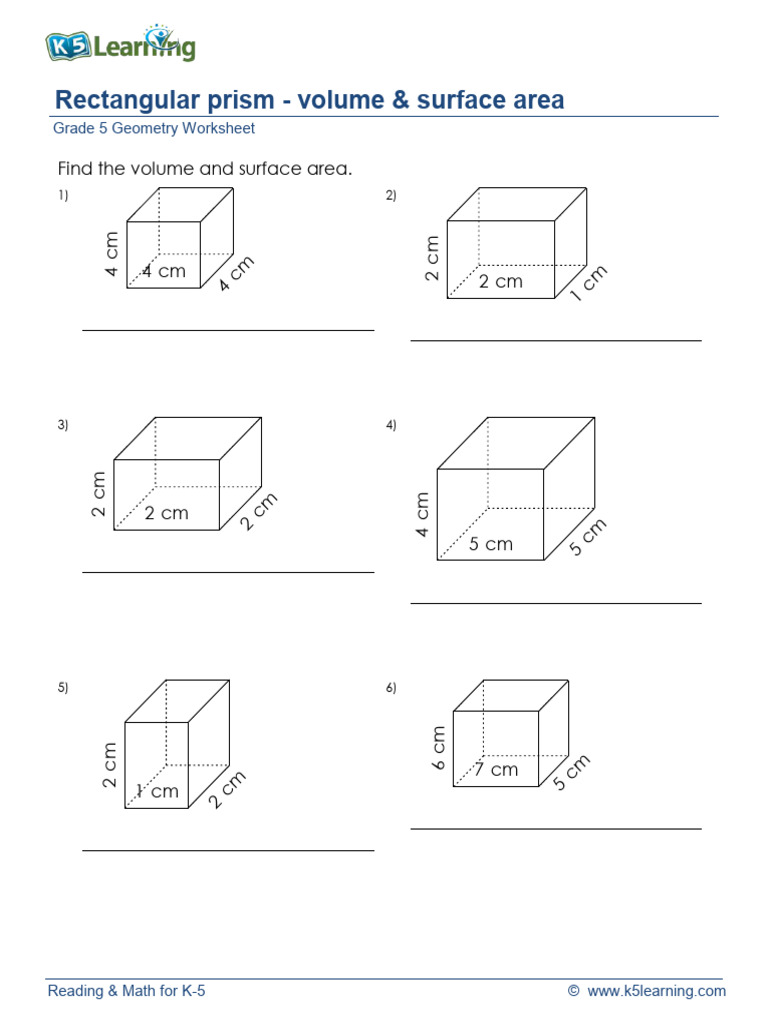 Grade 5 Geometry Rectangular Prism Volume Surface Area e | PDF ...