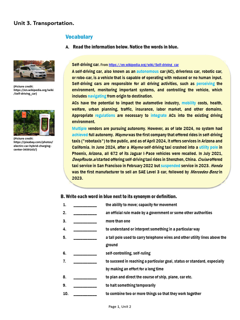Unit 3 Transportation Student | PDF | Motor Vehicle | Transport