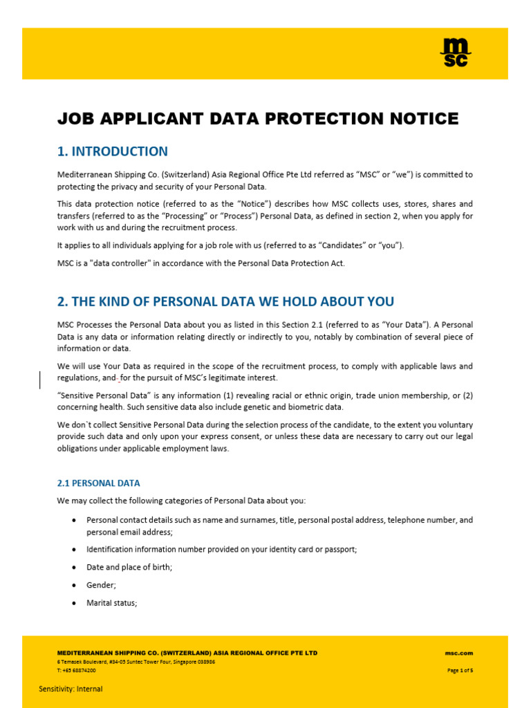 MSC ARO Job Applicant Data Protection Notice | PDF | Identity Document ...