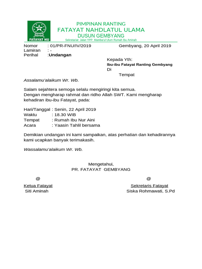 Undangan Fatayat Sah | PDF
