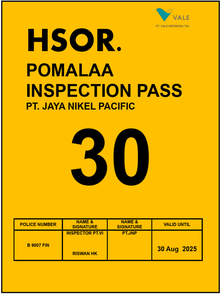 HSOR Inspection Pass - POMALAA | PDF