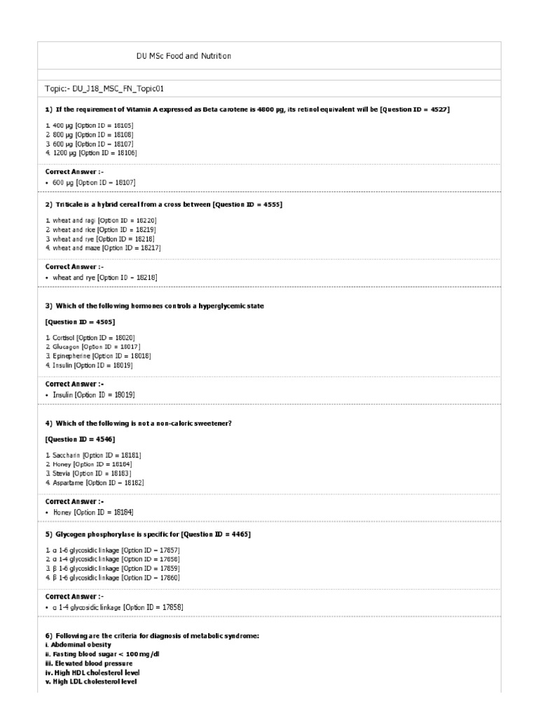 DUET 2018 MSC Food and Nutrition | PDF