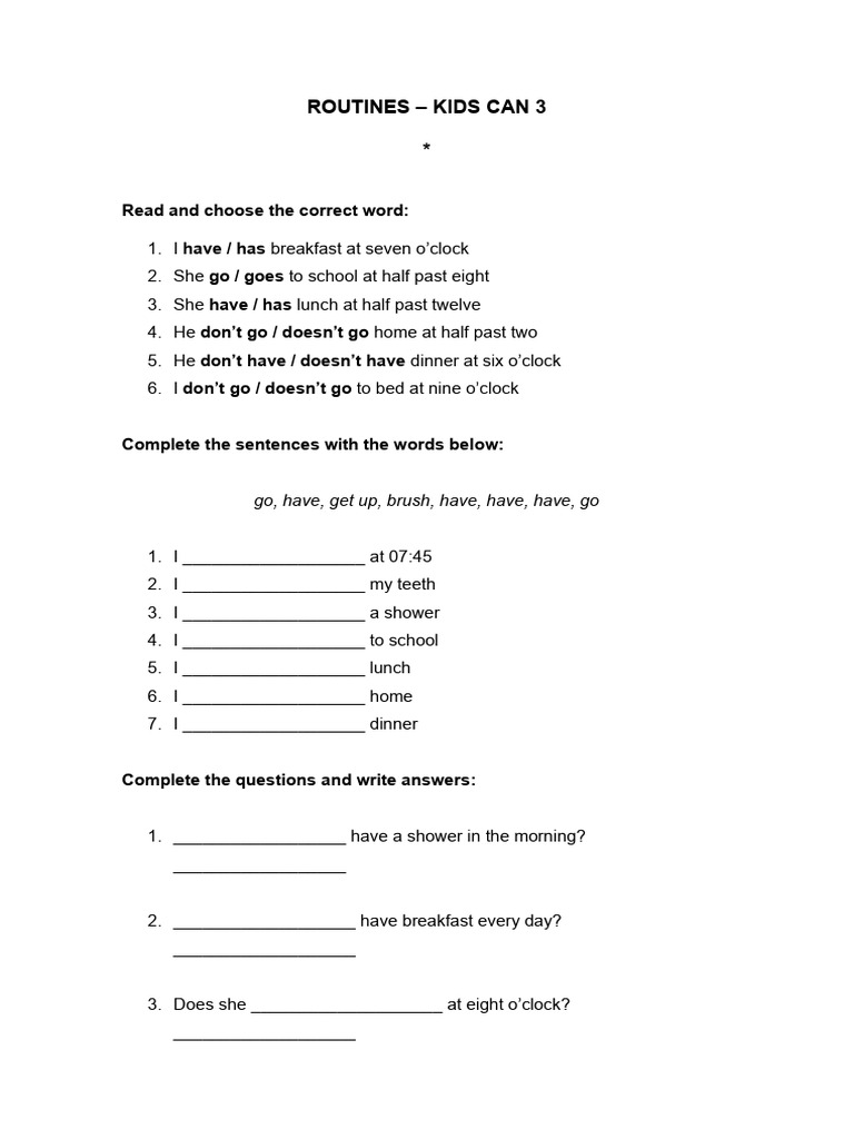 RoutinesWorksheet_1 | PDF