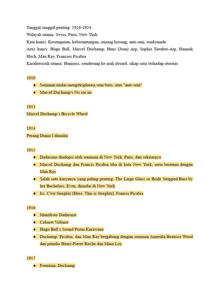 Dadaism Timeline | PDF