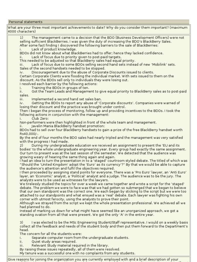 Personal Statements For LUMS | PDF | Blackberry | Technical Support