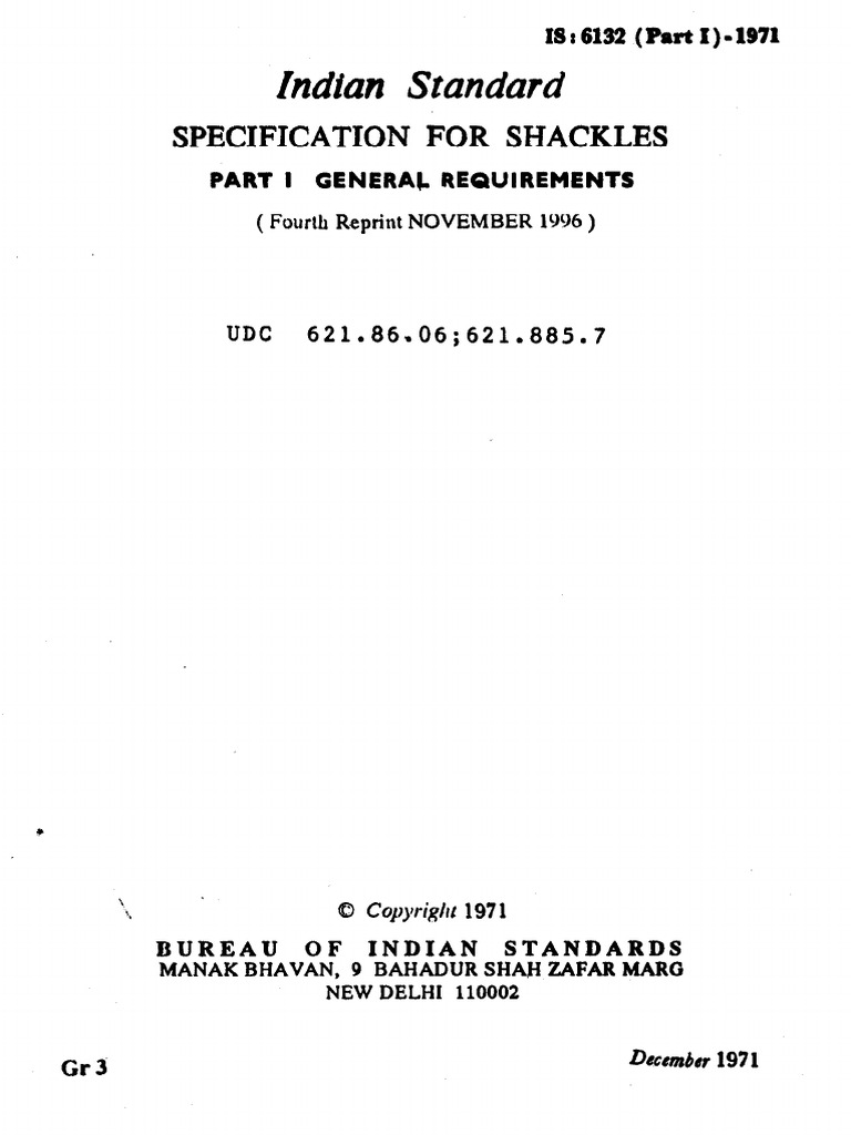 Indian Standard: Specification For Shackles | PDF | International Organization For ...