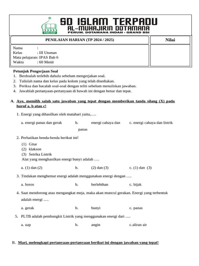 Soal PH IPAS BAB 6 | PDF