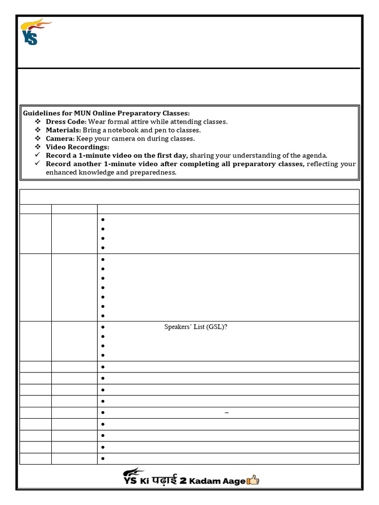 MUN Preparatory Online Classes Schedule (05-June Onwards) | PDF