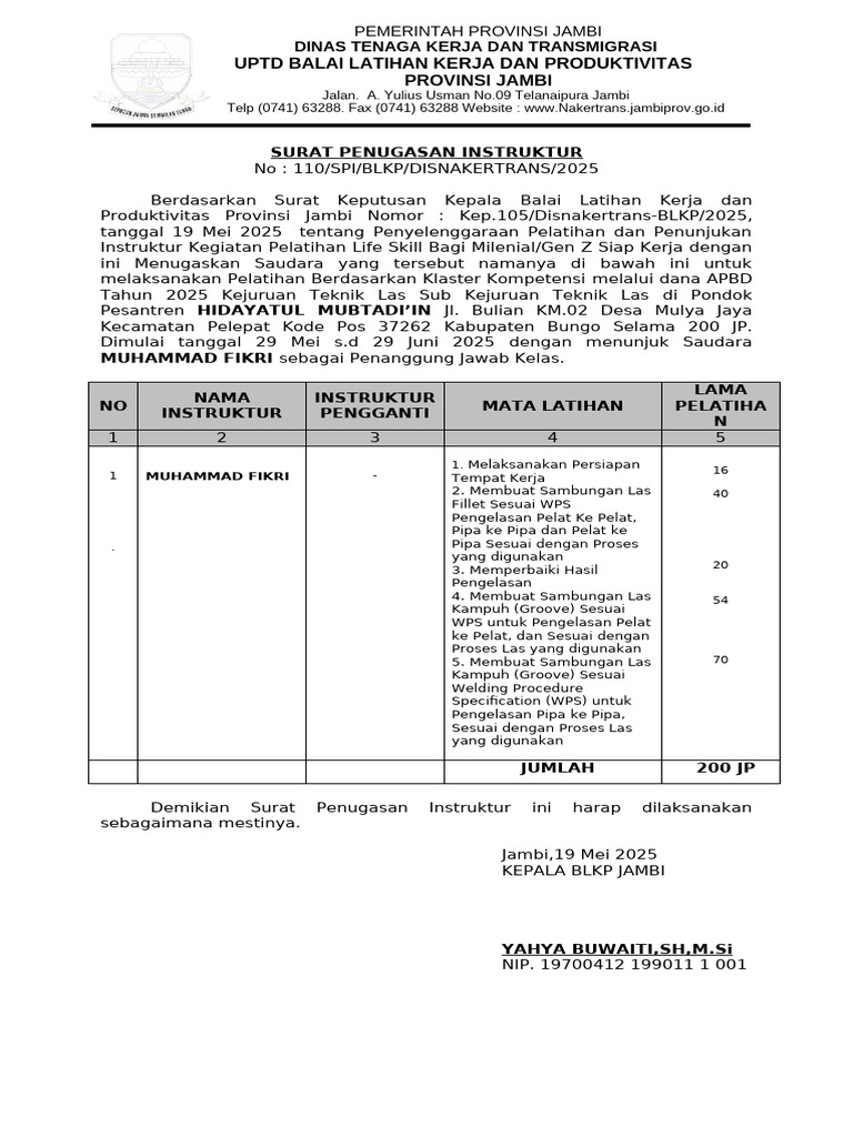 Pendaftaran BLK Jambi 2025 untuk Milenial | PDF