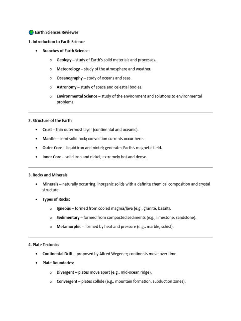 Earth Science Review Guide | PDF | Rock (Geology) | Plate Tectonics