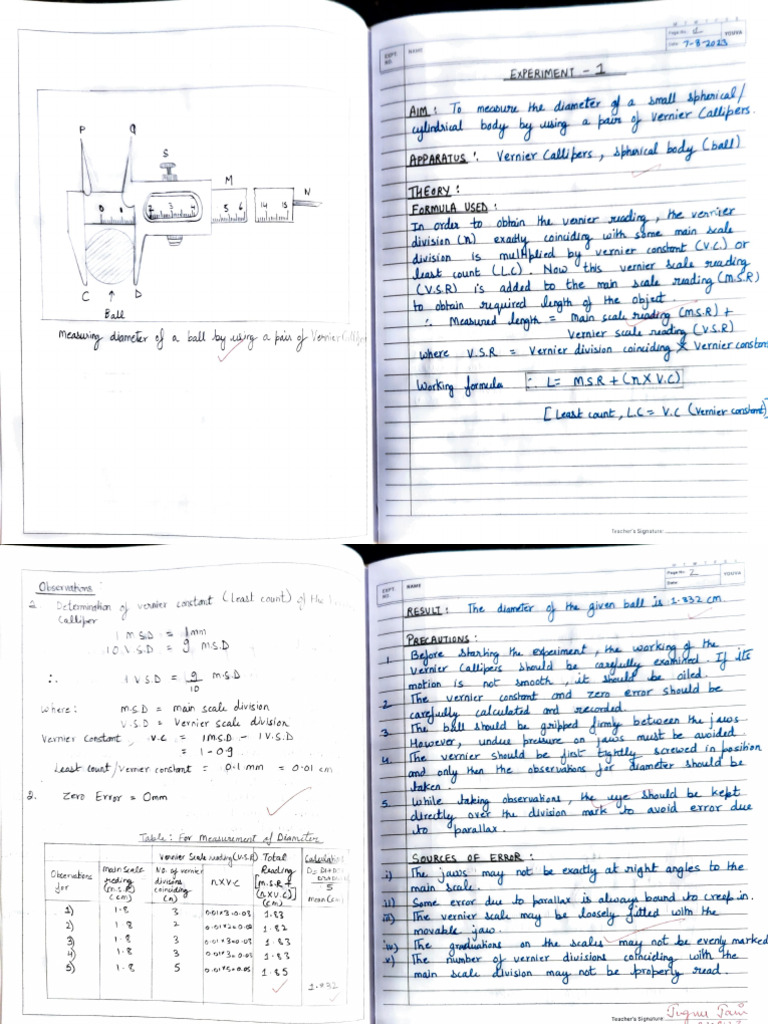 Vernier Caliper Experiment Guide | PDF | Length