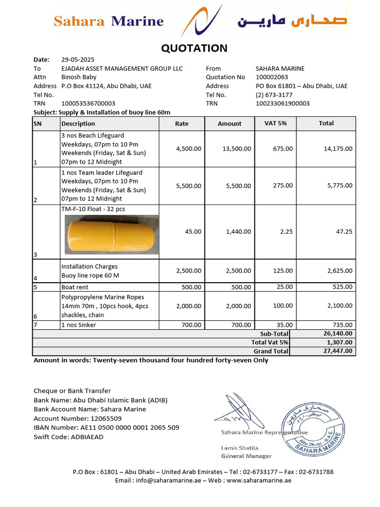 Supply & Installation Buoy + Lifeguard Night Shift Quotation | PDF ...