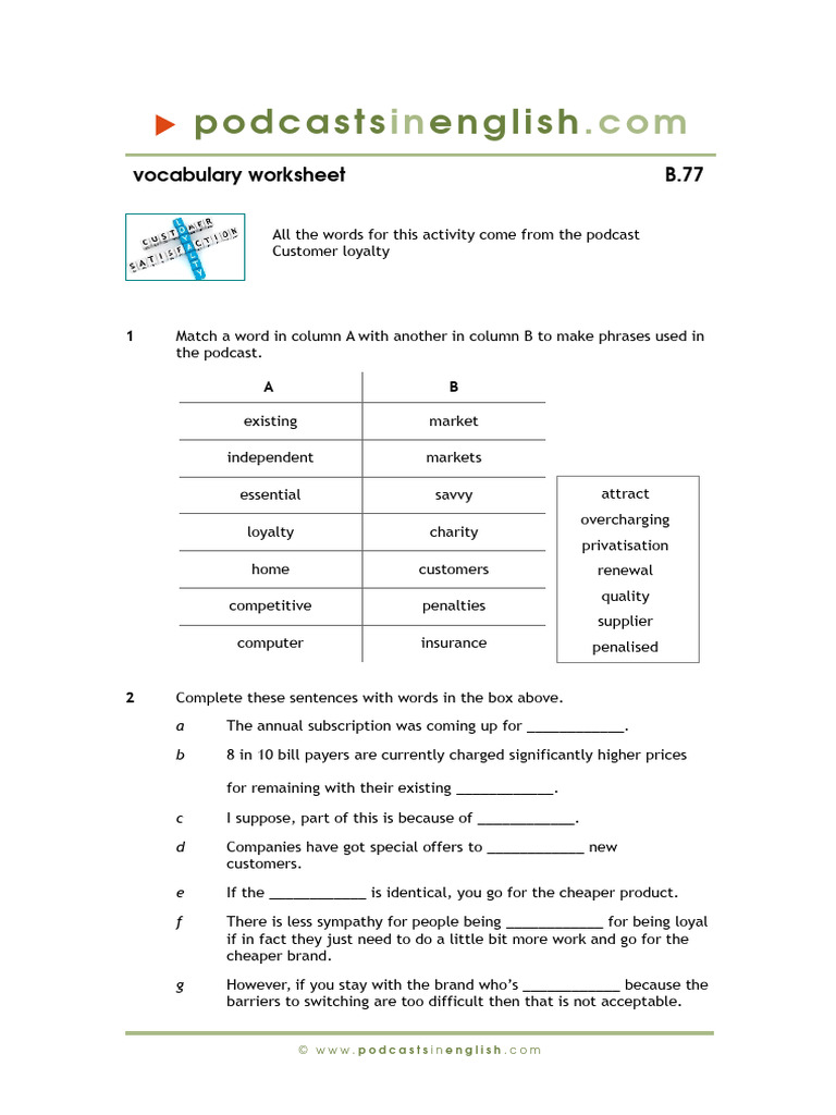 Loyalty Vocabulary Worksheet | PDF | Linguistics | Human Communication
