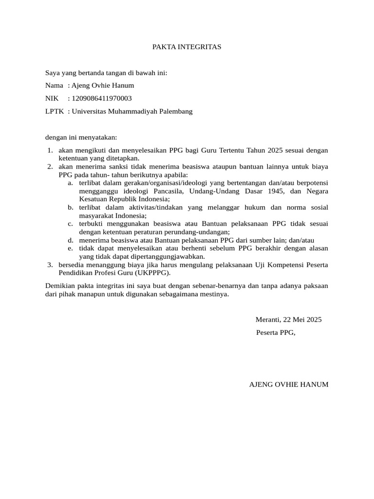 PAKTA INTEGRITAS | PDF