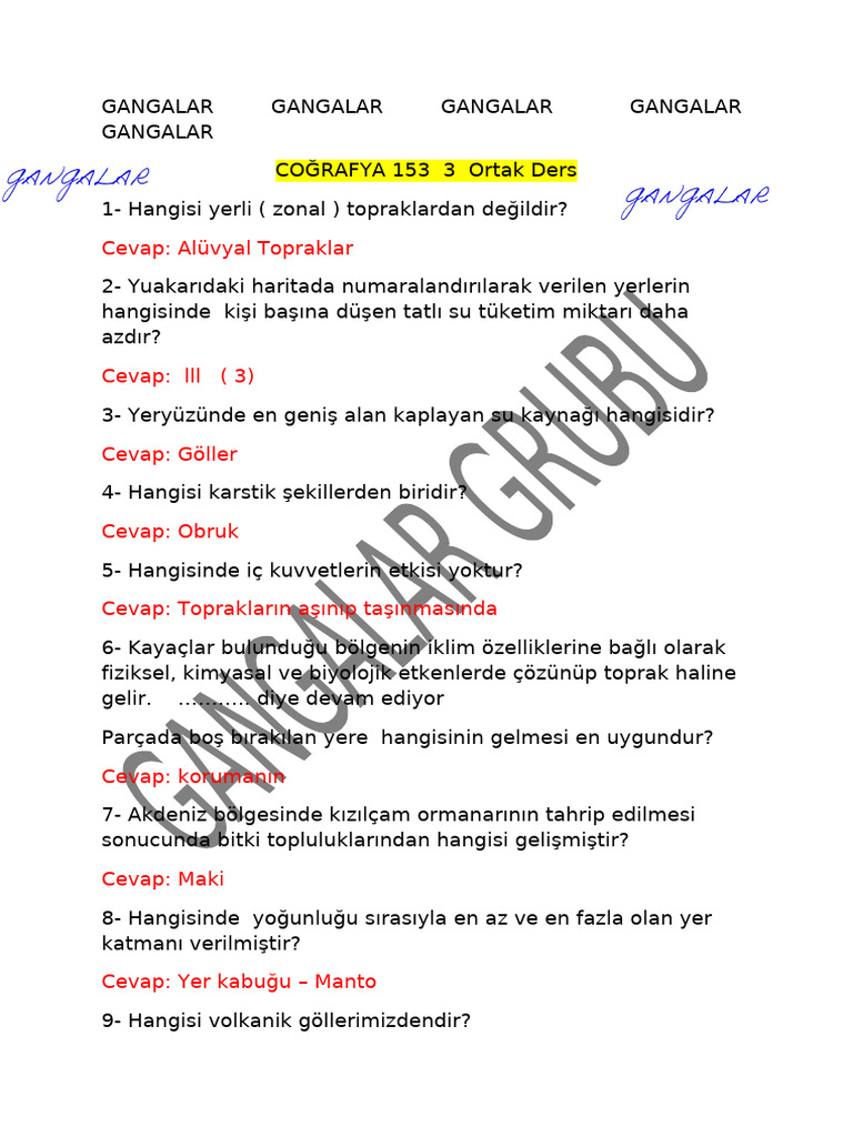 Coğrafya 153 (3) Ortak Ders | PDF