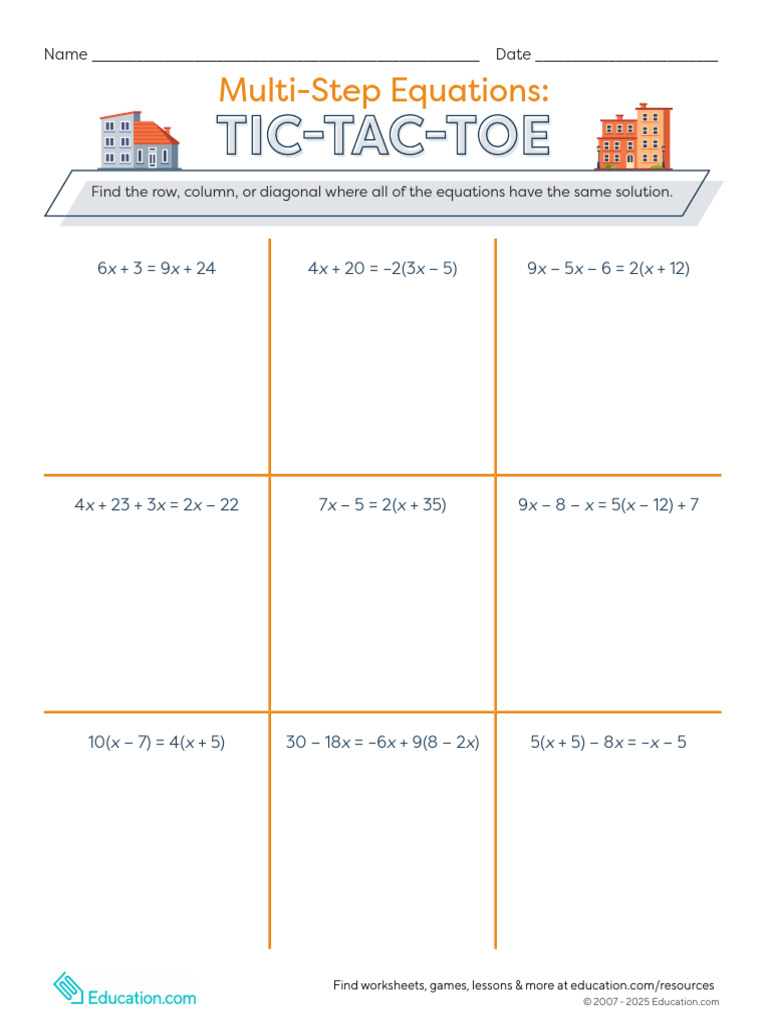 Multi Step Equations Tic Tac Toe | PDF