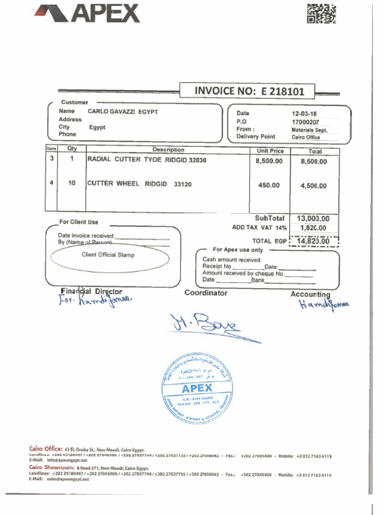 Order 17000207 Apex | PDF