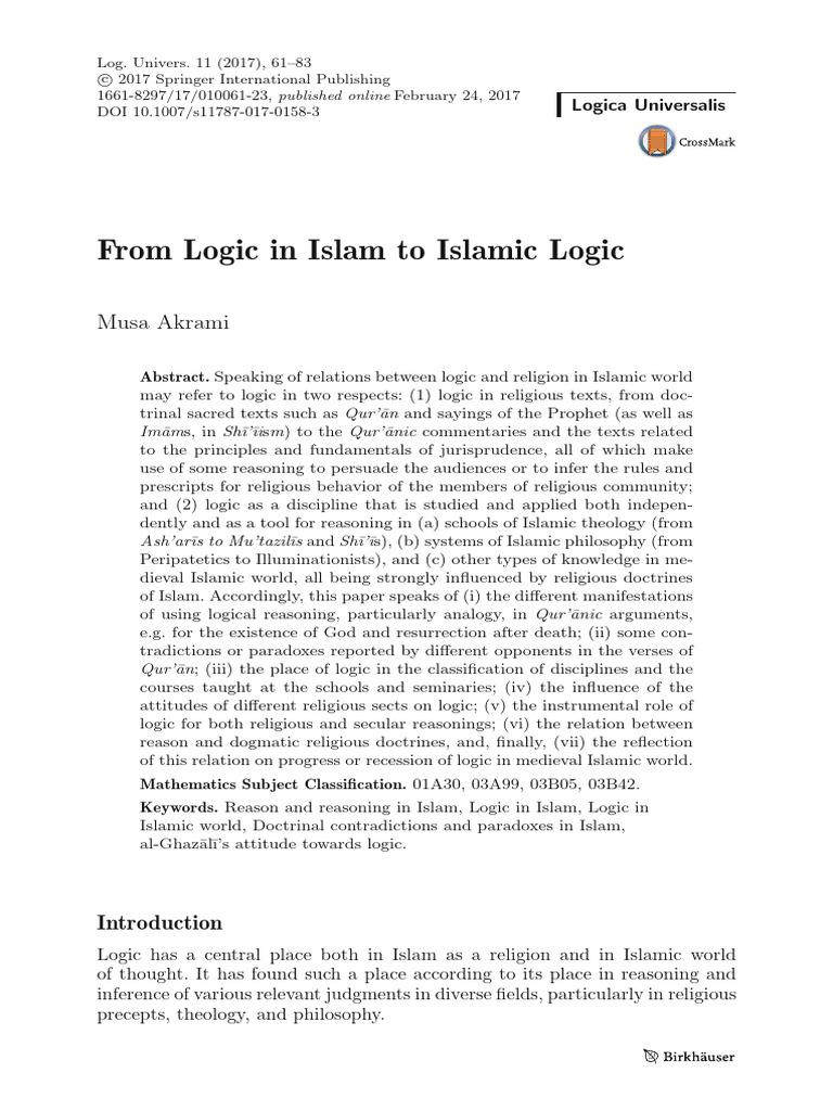 Logic in Islam and Islamic Logic | PDF | Quran | Islam