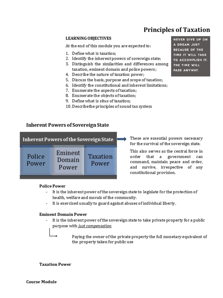 Inherent Powers of Taxation Explained | PDF | Taxes | Taxation In The ...