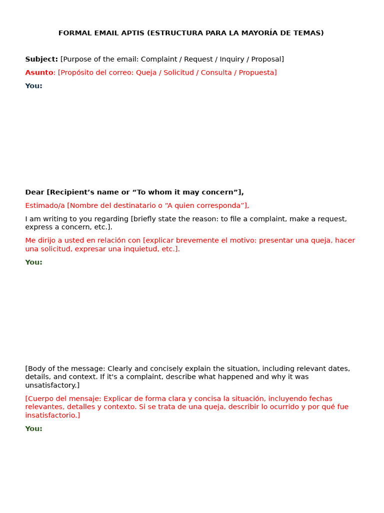 Estructura de Email Formal Aptis | PDF