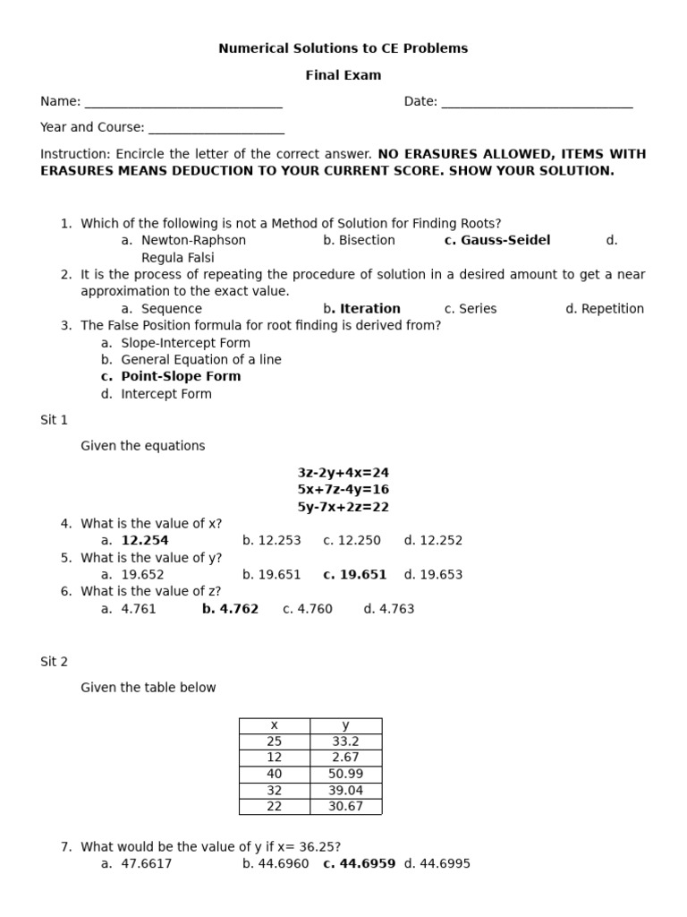 Graduating Exam For Numerical | PDF | Numerical Analysis | Mathematics Of Computing