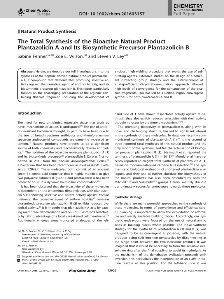 The Total Synthesis of The Bioactive Natural Product Plantazolicin A ...