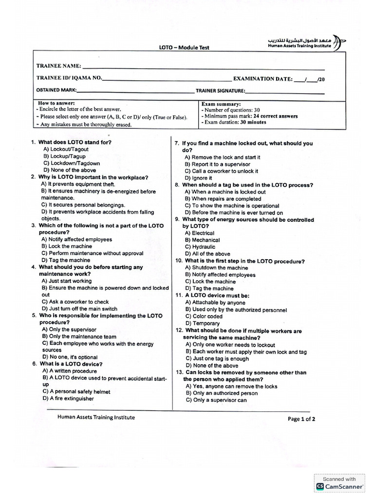 Loto Questions | PDF