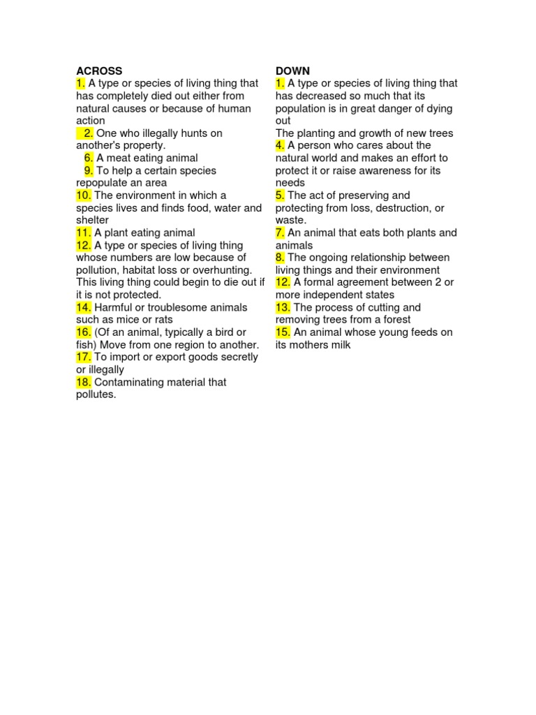 Wildlife Conservation Vocabulary Guide | PDF