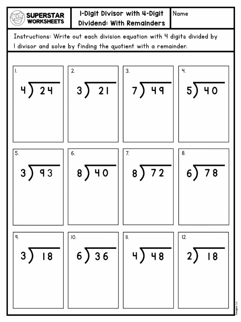 Long Division 4 Th Grade Worksheet No Remainder | PDF