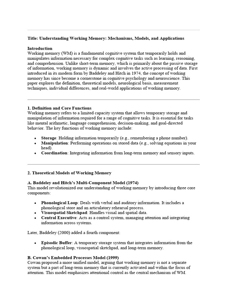 Understanding Working Memory | PDF | Working Memory | Memory
