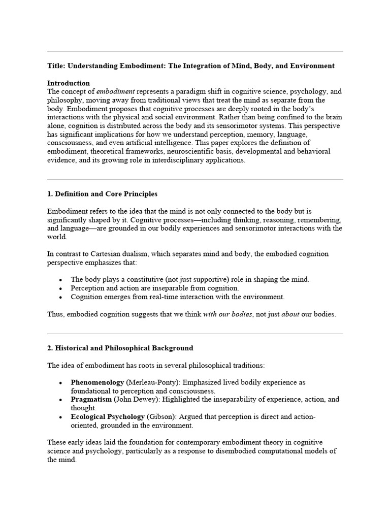 Understanding Embodiment - The Integration of Mind, Body, and ...