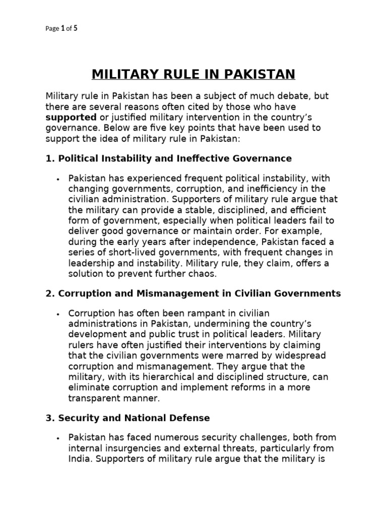 Military Rule in Pakistan: Pros and Cons | PDF | Authoritarianism ...
