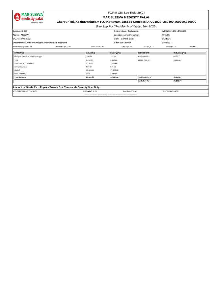 December 2023 Technician Pay Slip | PDF | Labor Relations | Taxes