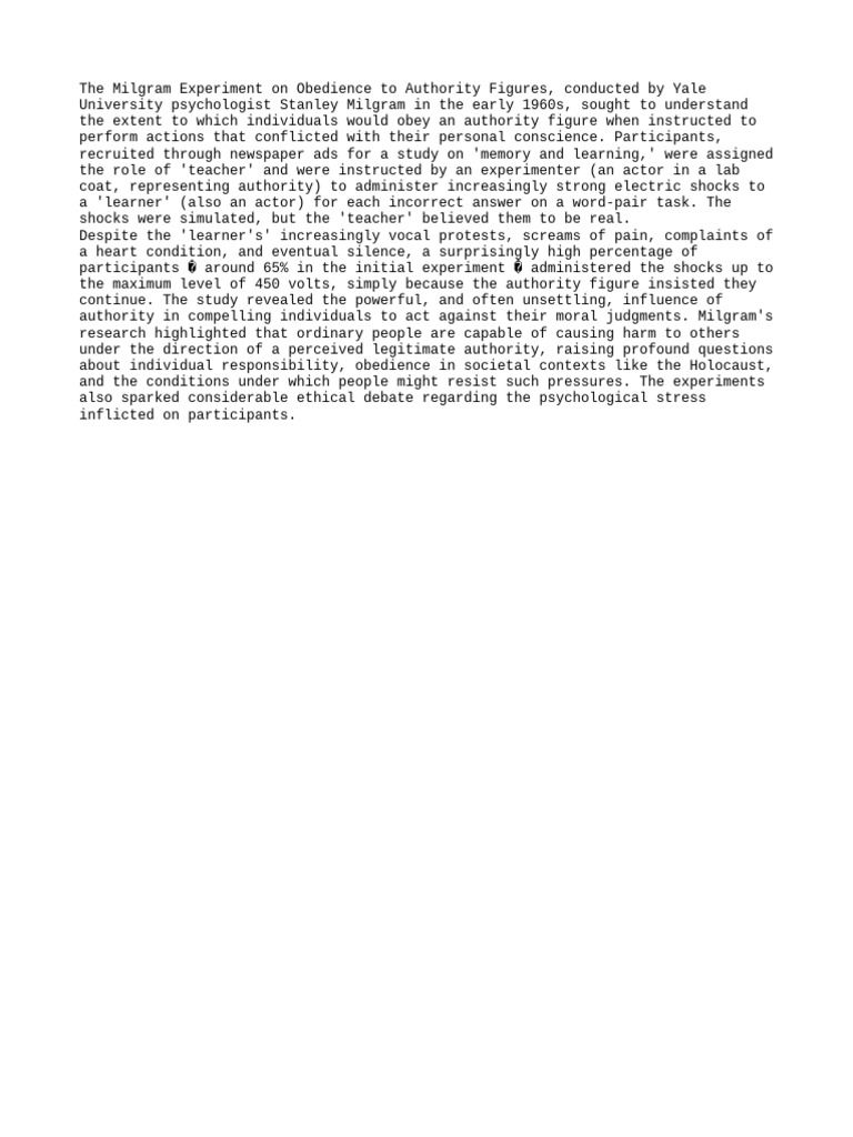 Milgram Experiment: Obedience to Authority | PDF