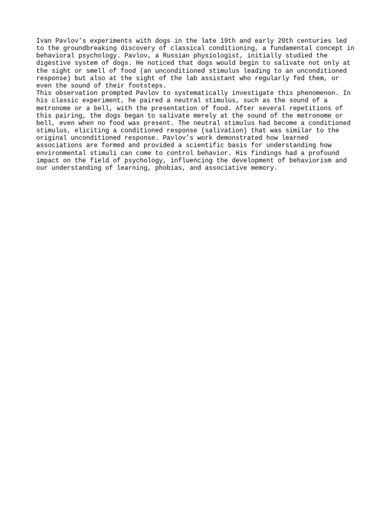 Pavlovs Dogs Classical Conditioning | PDF