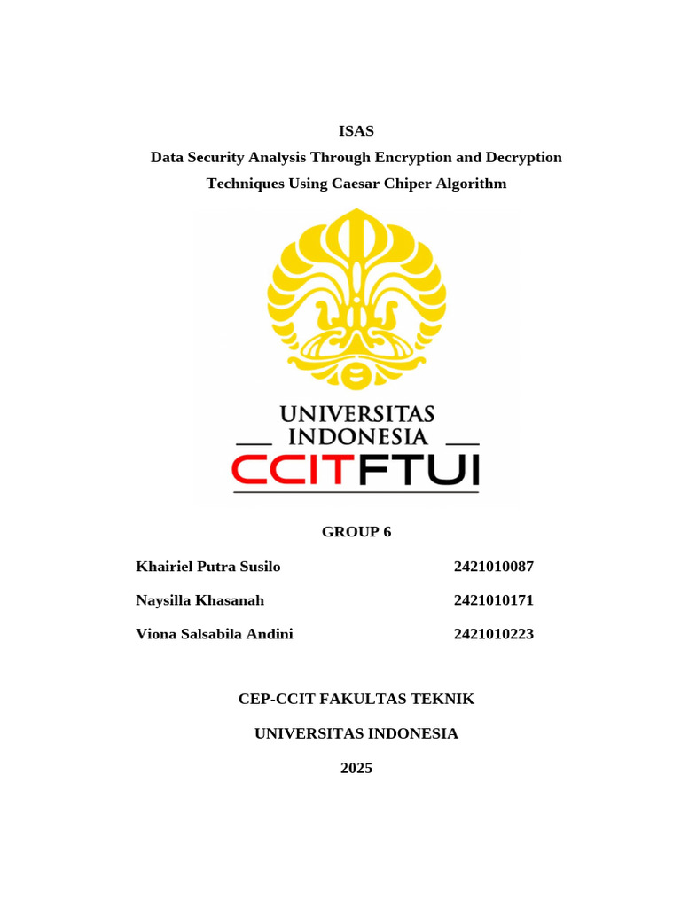 Data Security Analysis Through Encryption Techniques Using The Caesar Chiper Algirithm - Group 6 ...