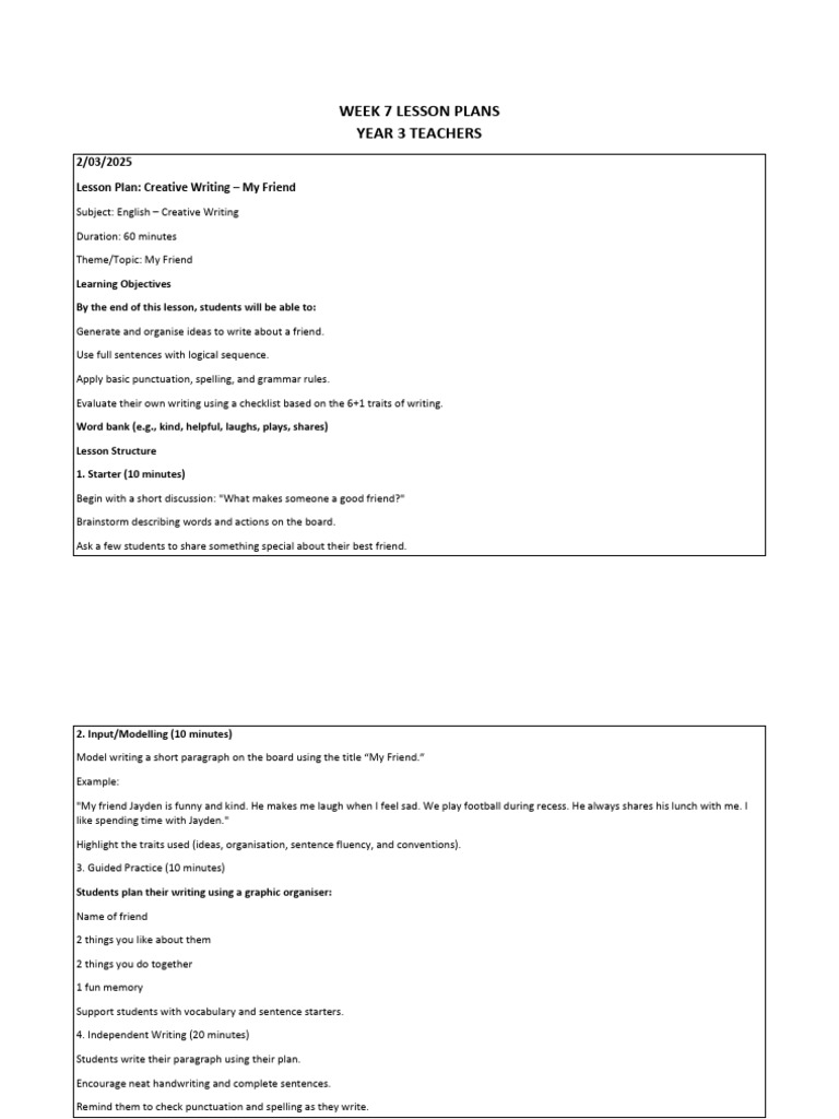 WEEK 7 ENGLISH Term 3 LESSON PLANS | PDF | Reading Comprehension ...