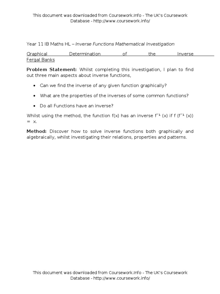 Math Investigation Inverse Functions | PDF | Function (Mathematics ...
