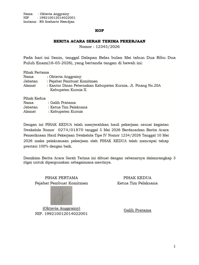 Lampiran 11 - Berita Acara Serah Terima (BAST) Swakelola Tipe IV | PDF