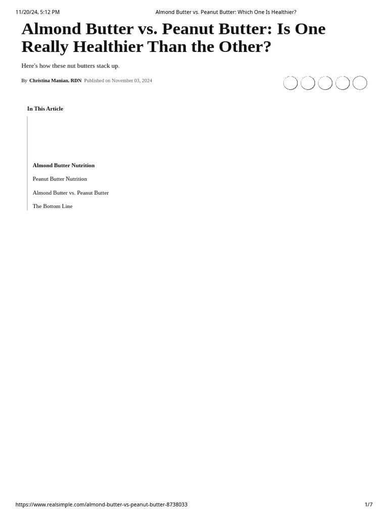 Almond Butter vs. Peanut Butter_ Which One is Healthier | PDF | Fat | Nutrients