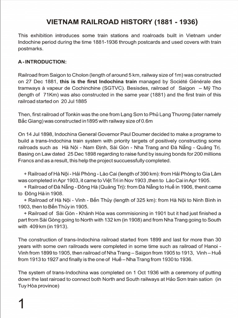 Vietnam Railroad History (1881 - 1936) | PDF | Postcard | French Indochina