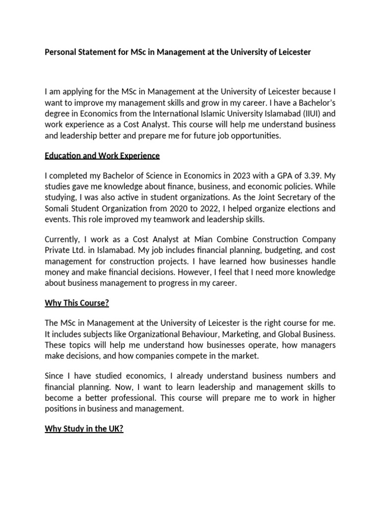 MSc Management Application at Leicester | PDF | Economics | Economies