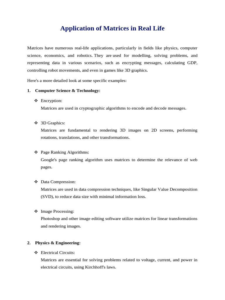 Real-Life Applications of Matrices | PDF | Matrix (Mathematics ...